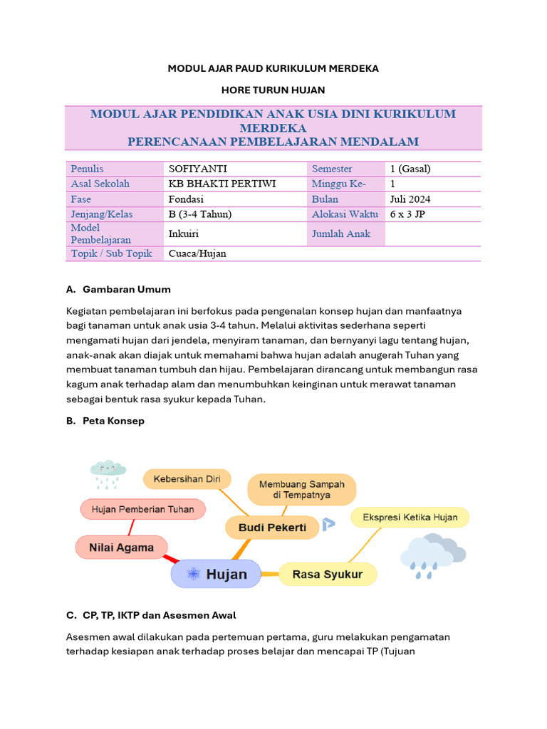 Modul PAUD: Belajar tentang Hujan | PDF