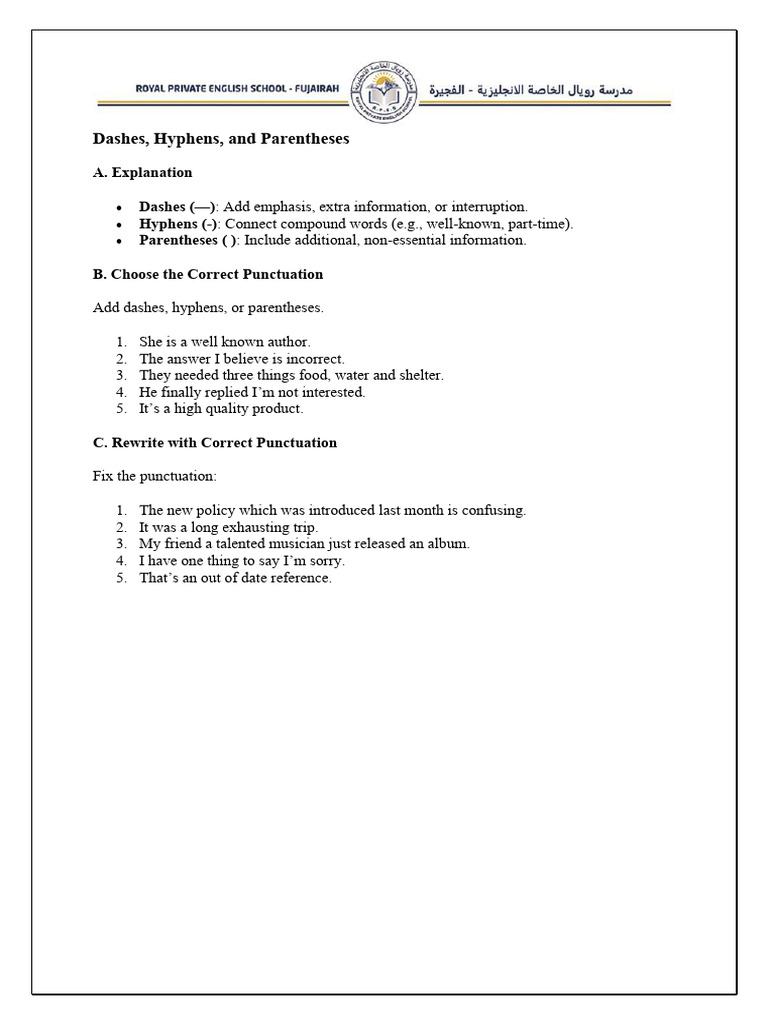Punctuation Guide: Dashes, Hyphens, Parentheses | PDF