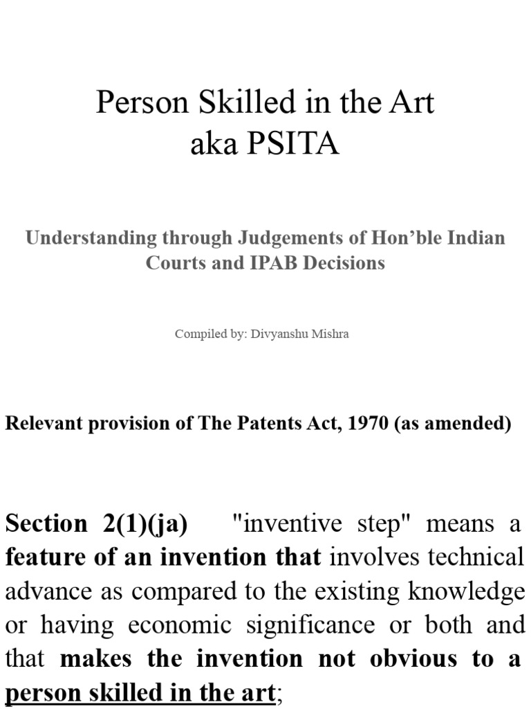 Understanding PSITA in Indian Patent Law | PDF | Prior Art | Glossary ...