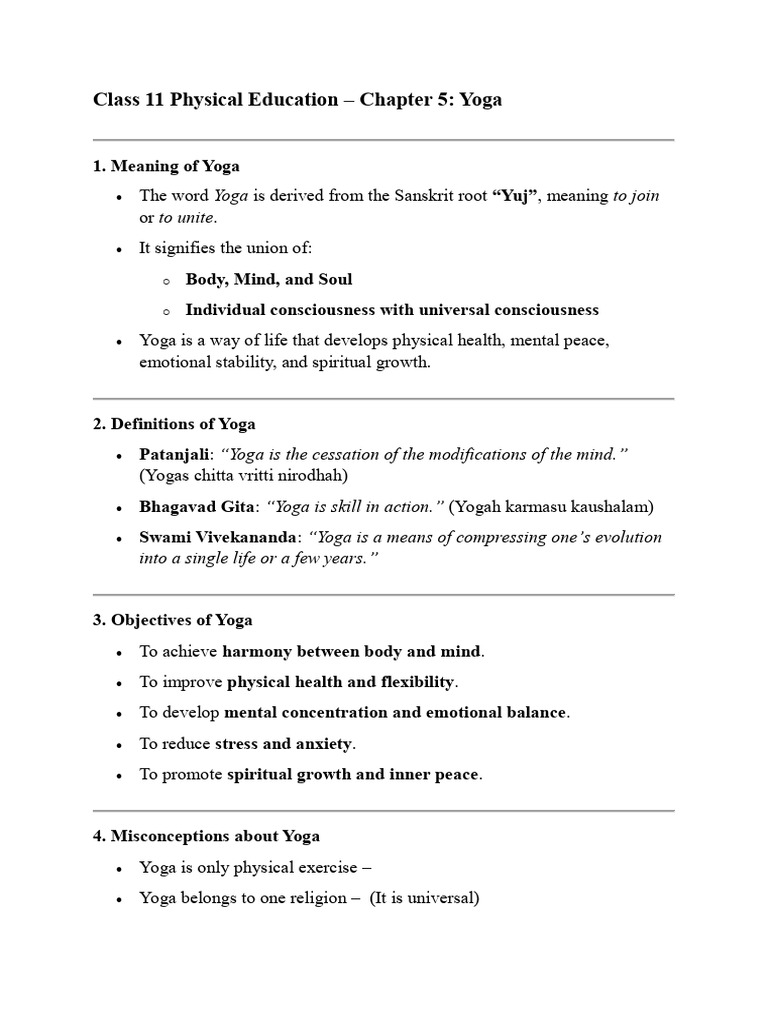 Chapter 5 11 Class P.E NOTES | PDF | Asana | Yoga