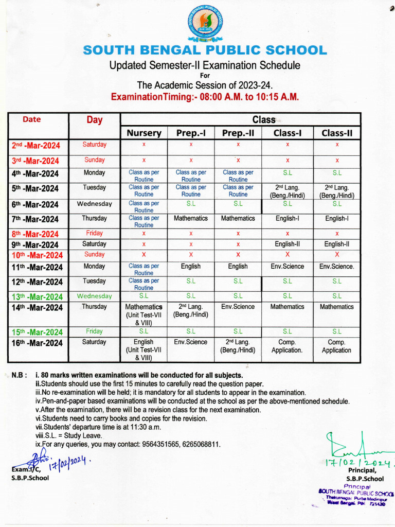 Updated Sem II Exam - Schedule 2023 24 | PDF