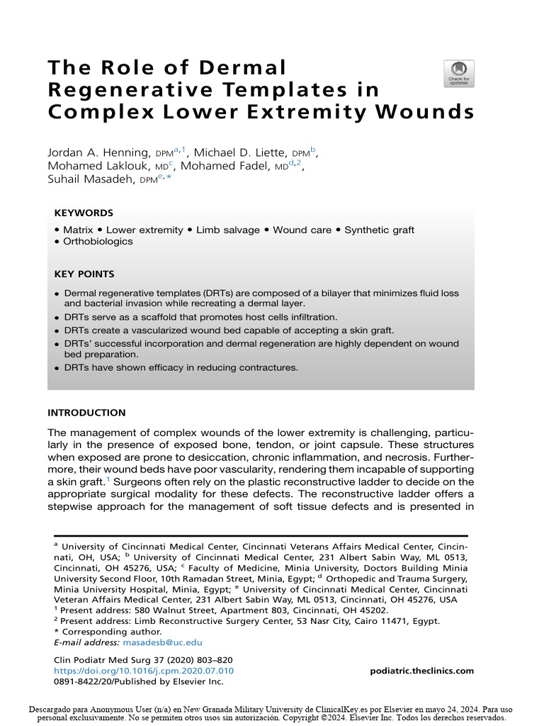 Henning JA The Role of Dermal Regenerative Templates in Complex Lower ...