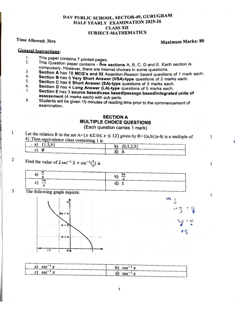 Dav Sec 49 Maths Paper | PDF