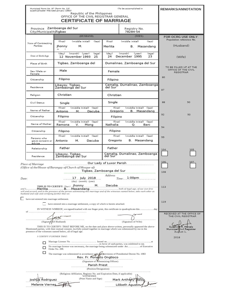 Marriage Certificate Template Form 97 | PDF | Social Institutions | Justice