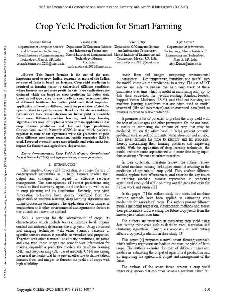 Crop Yeild Prediction for Smart Farming | PDF | Machine Learning | Deep ...