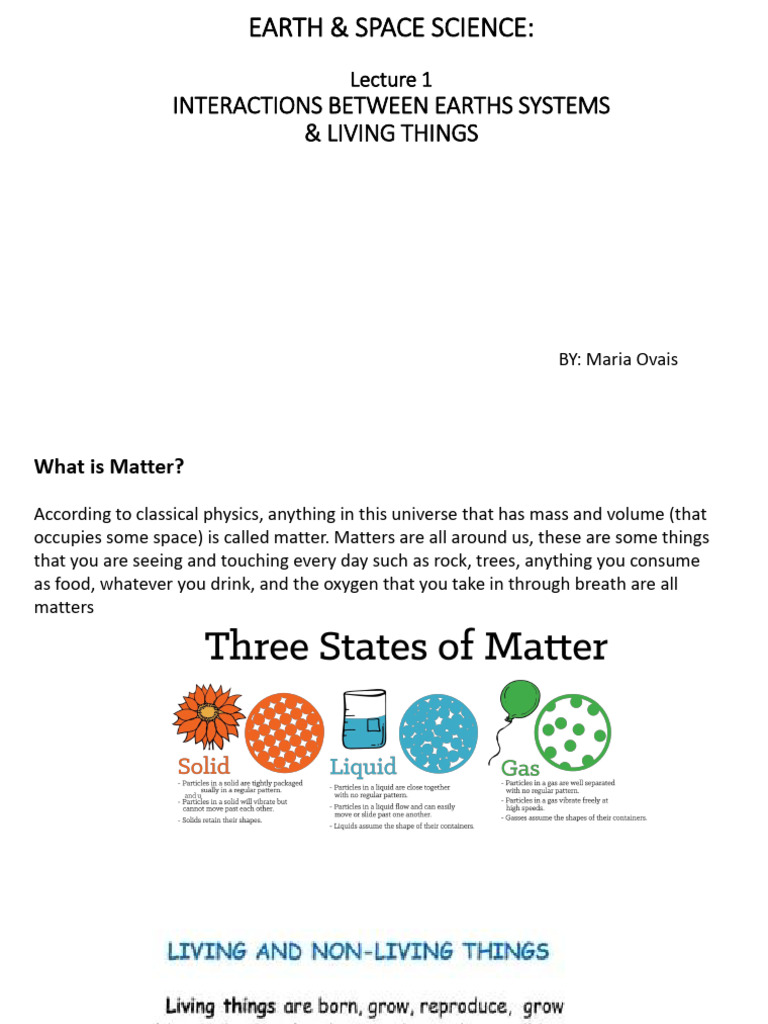 Interactions Between Earths Systems & Living Things | PDF