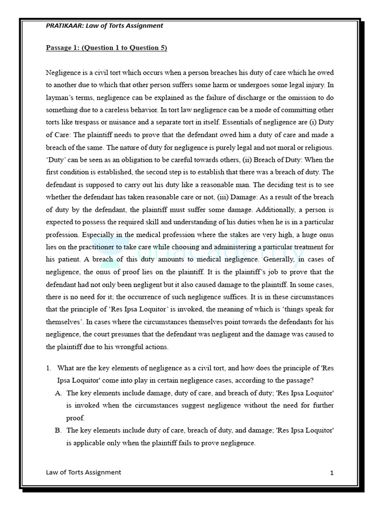 Law of Torts: Negligence Explained | PDF | Negligence | Tort