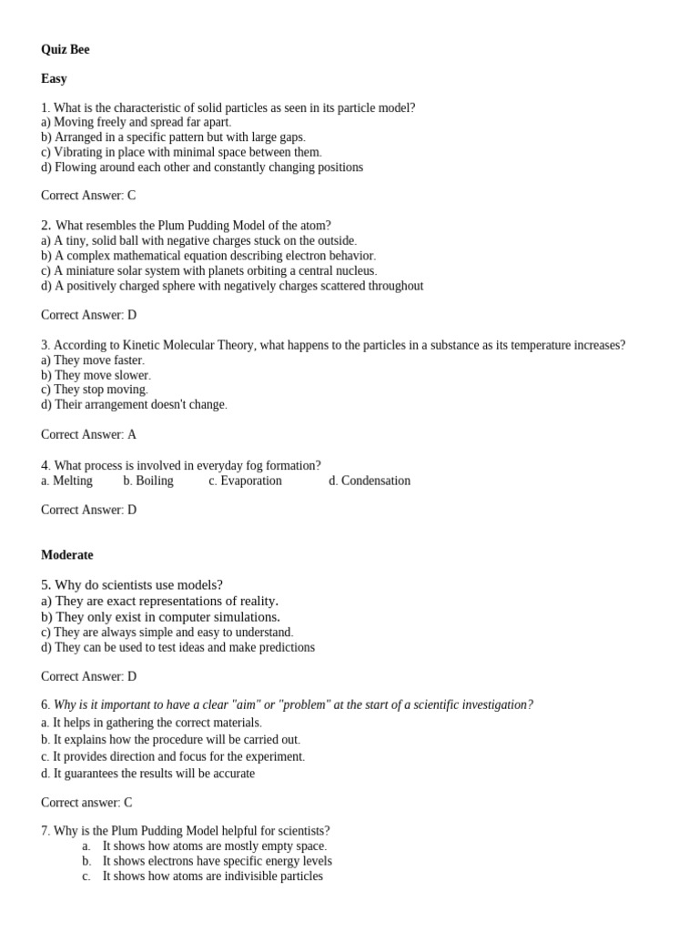 Quiz Bee on Scientific Concepts | PDF | Atoms | International System Of ...