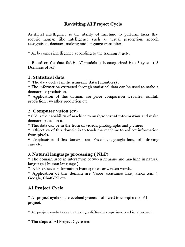 AI Project Cycle Overview for Class 10 | PDF | Artificial Intelligence ...