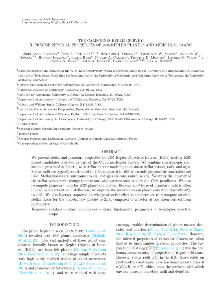 California-Kepler Survey: 2025 Planet Properties | PDF | Stars ...