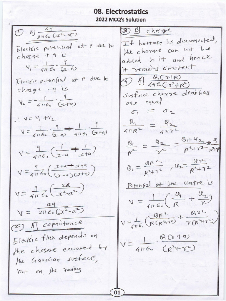 175) (2022 PYQ SOLUTIONS PHYSICS)08 Electrostatics | PDF