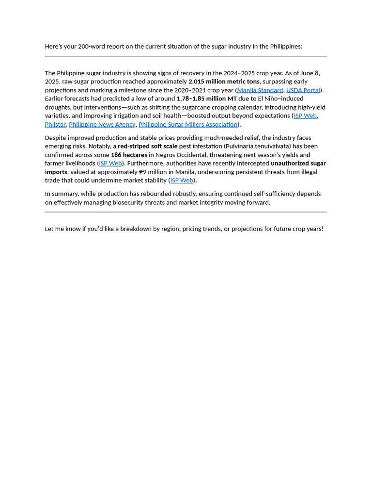 Sugar Industry PH Report | PDF