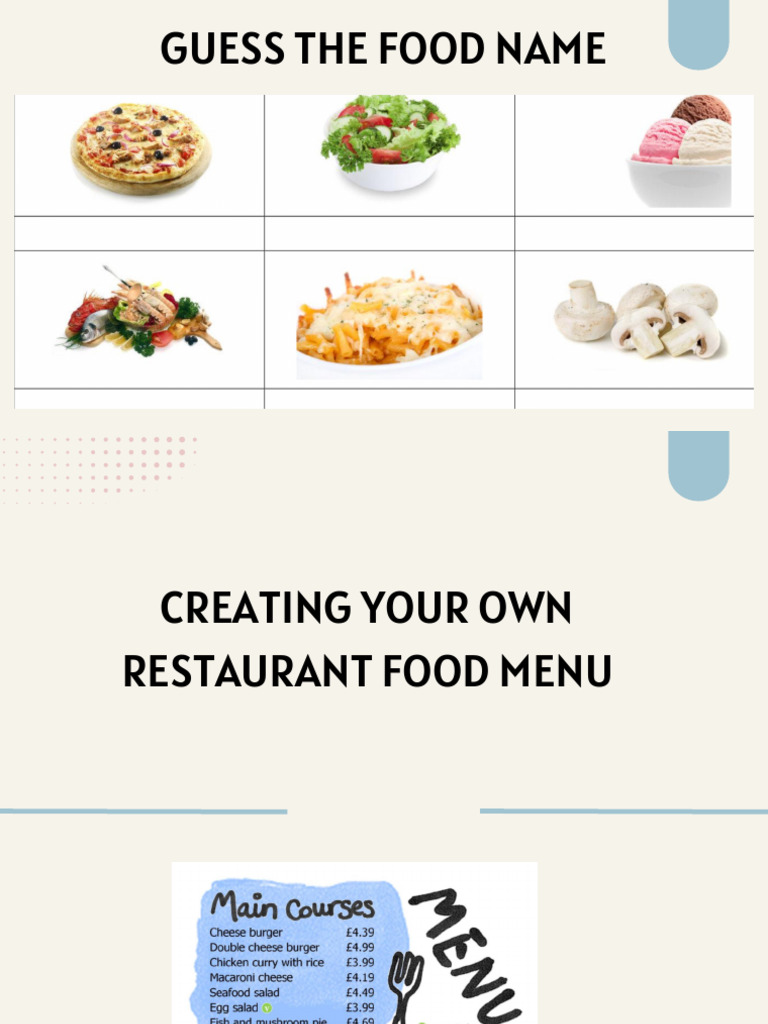 Create Your Own Restaurant Menu Guide | PDF