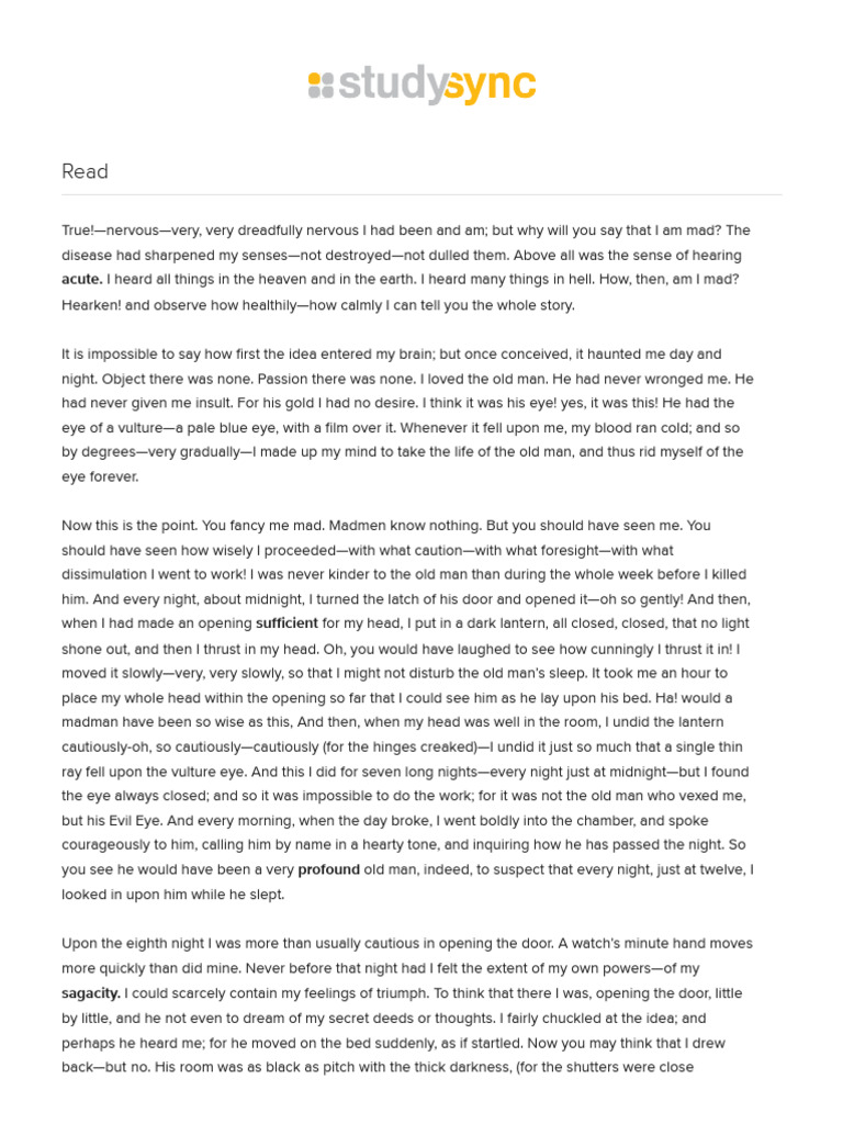 StudySync - Read - The Tell-Tale Heart | PDF