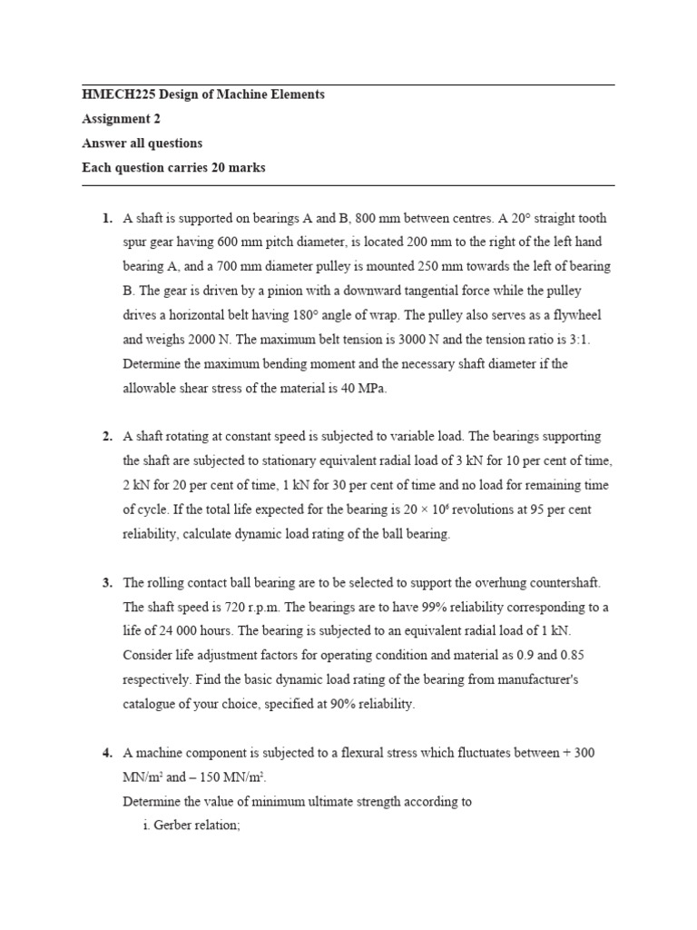 Assignment 2 | PDF | Bearing (Mechanical) | Belt (Mechanical)