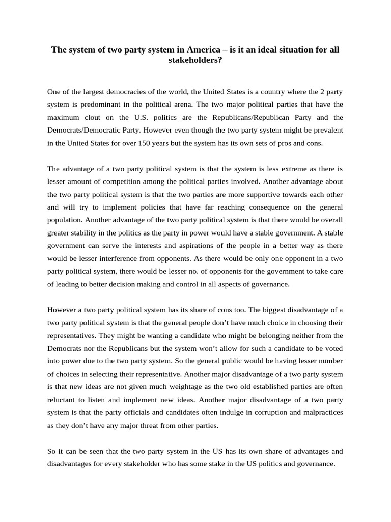 Pros and Cons of the US Two-Party System | PDF | Political Parties ...