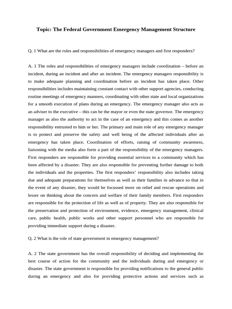 Questions and Answers On FEMA | PDF | Emergency Management | Federal ...