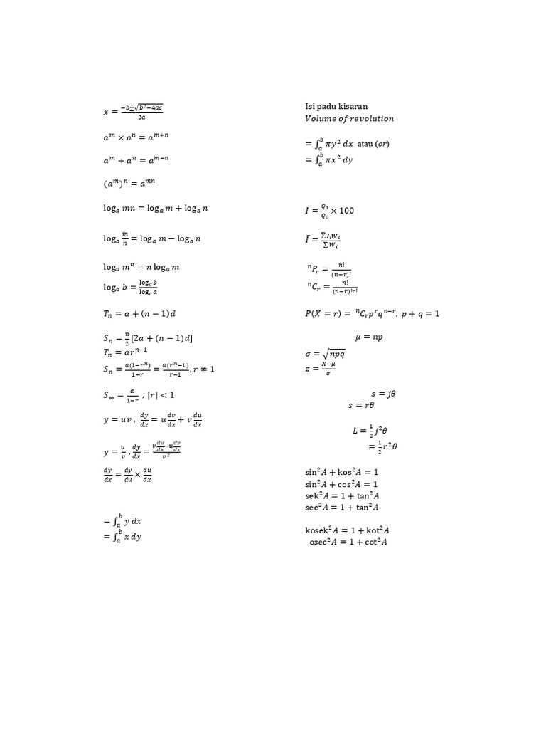 Rumus Matematik Tambahan SPM | PDF