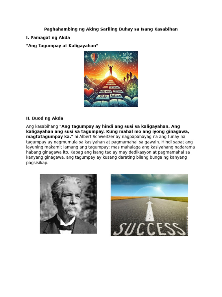 Paghahambing NG Aking Sariling Buhay Sa Isang Kasabihan | PDF