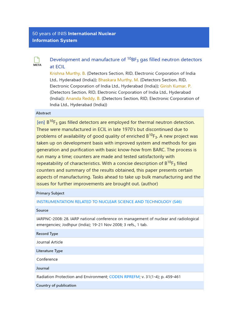 Development and MFR of BF3 Counters at ECIL | PDF