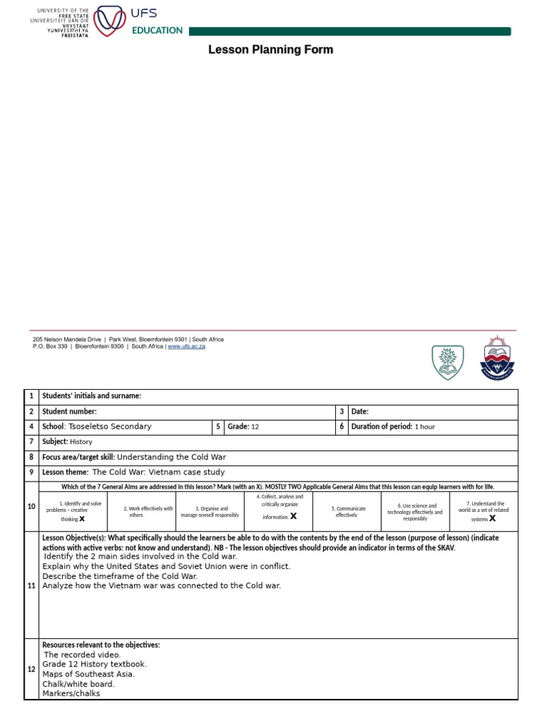 Cold War Vietnam Case Study Lesson Plan | PDF | Learning | Teachers
