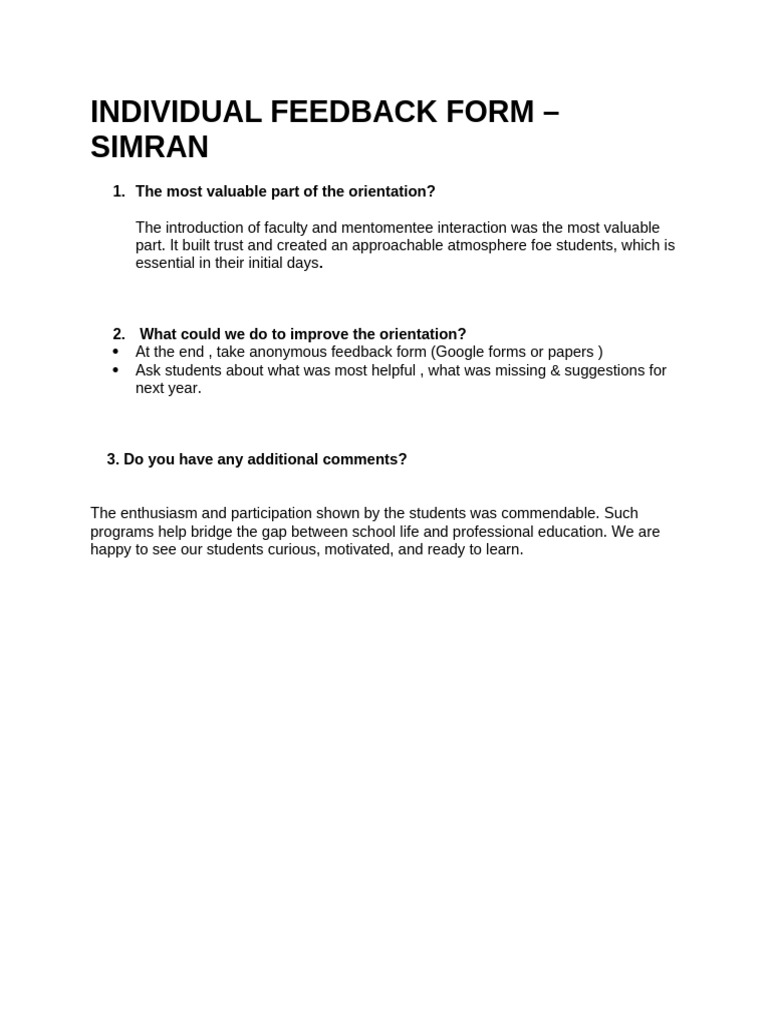 Individual Feedback Report SIMRAN | PDF