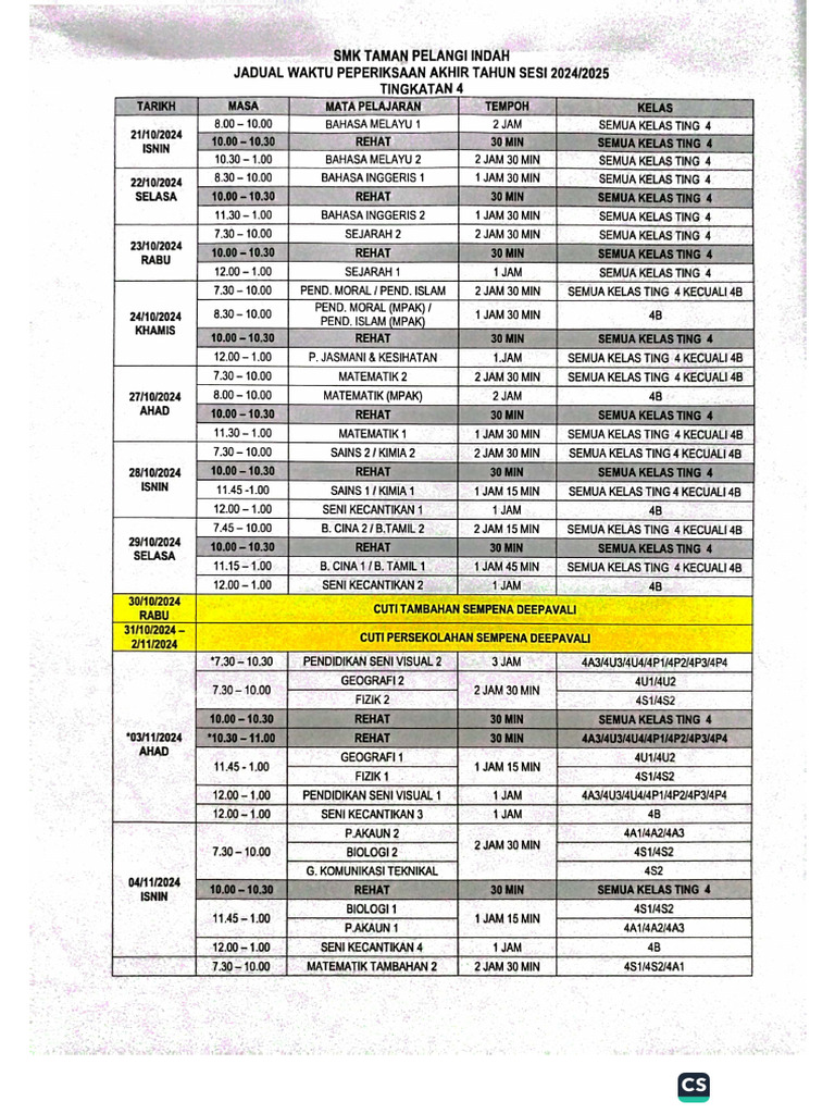 Jadual Pat t4 2024 | PDF