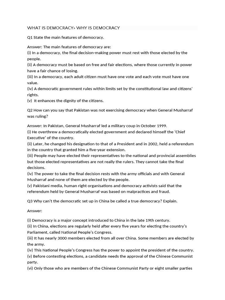 What Is Democracy Why Is Democracy Notes 1 | PDF | Democracy ...