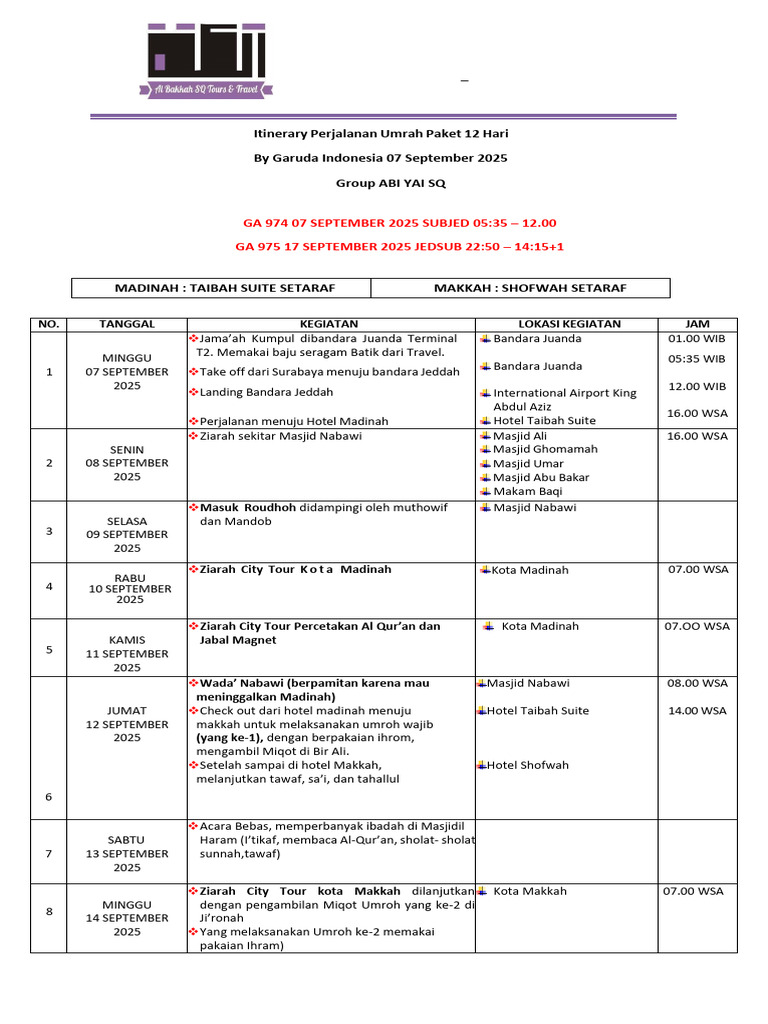 Itinerary Umrah 12 Hari Al Bakkah | PDF