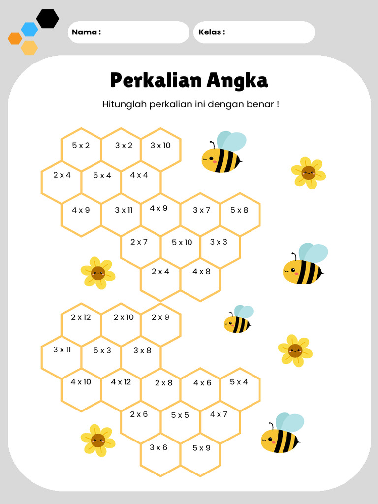 Perkalian Angka Lembar Kerja Kuning Dan Abu Ilustratif | PDF