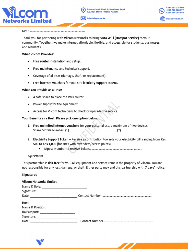 Vuta WiFi Partnership Agreement | PDF