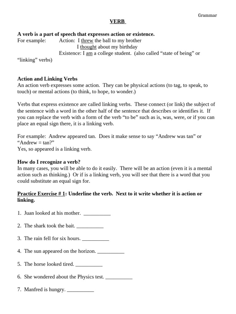 Action and Linking Verbs Explained | PDF | Verb | Subject (Grammar)