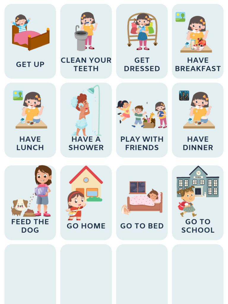 Copia de Colorful Daily Routine Activities Flashcards | PDF