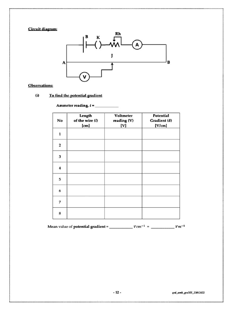 Exp 7 Potential Gradient | PDF | Electricity | Physical Quantities
