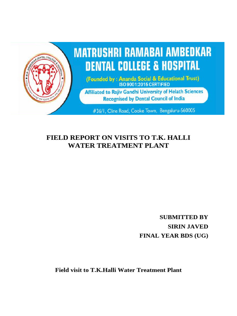 T.K. Halli Water Treatment Plant Report | PDF | Water Purification ...