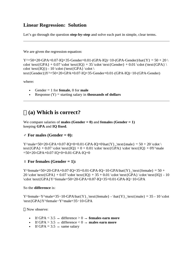 Linear Regression Solution | PDF | Applied Mathematics | Statistical ...