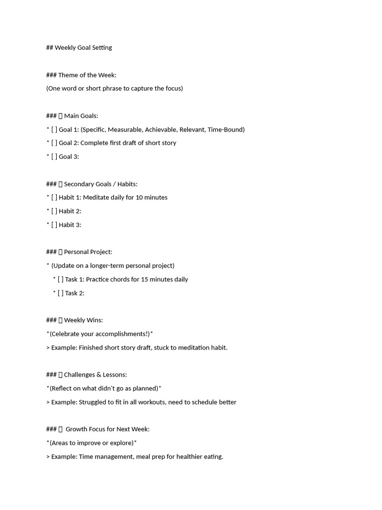 Weekly Goal Setting | PDF