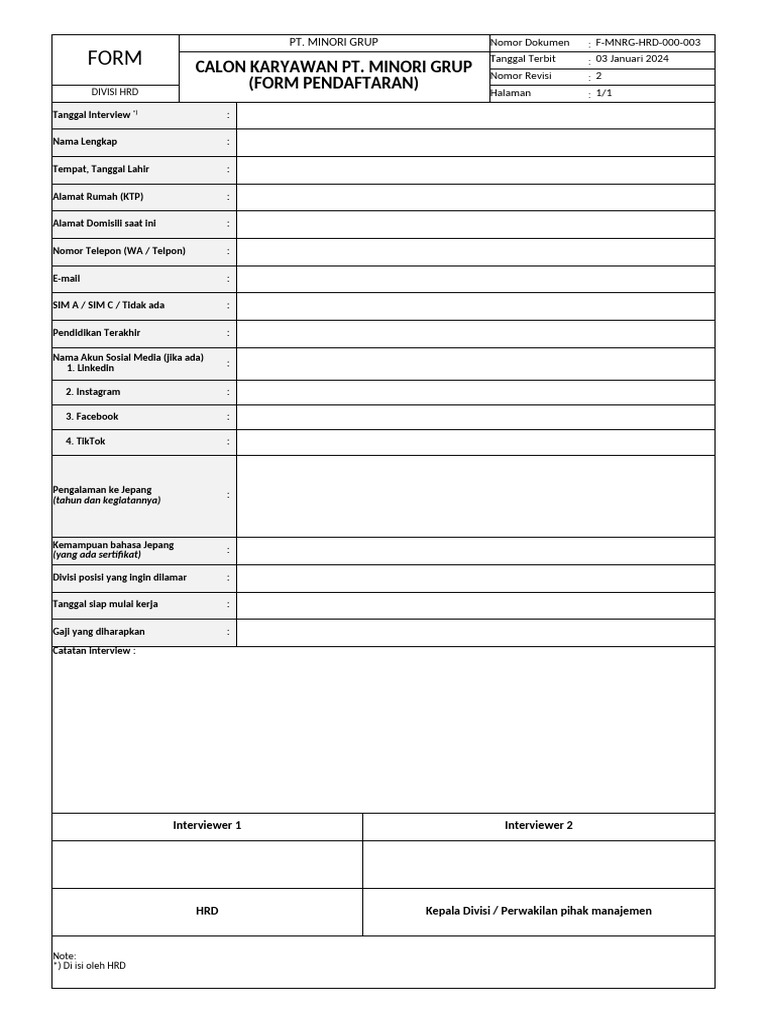 Form - Pendaftaran - Karyawan | PDF