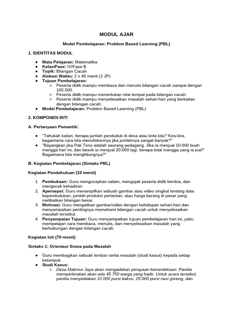 Modul Ajar Matematika, Model Pembelajaran Problem Based Learning (PBL ...