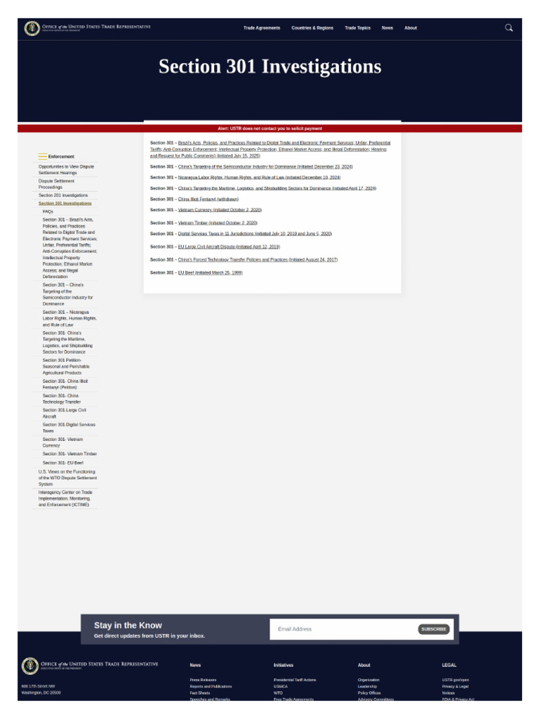 Screencapture Ustr Gov Issue Areas Enforcement Section 301 Investigations 2025 09-10-10!49!50 | PDF