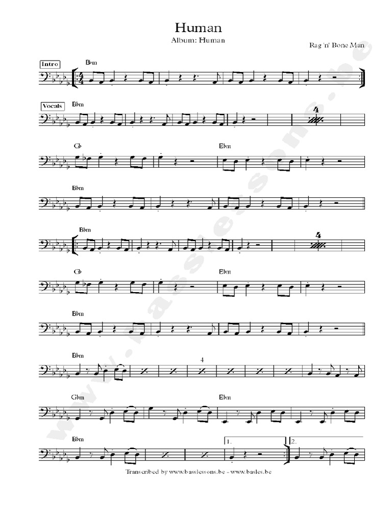 Rag - N - Bone Man - Human - Bass Transcription | PDF