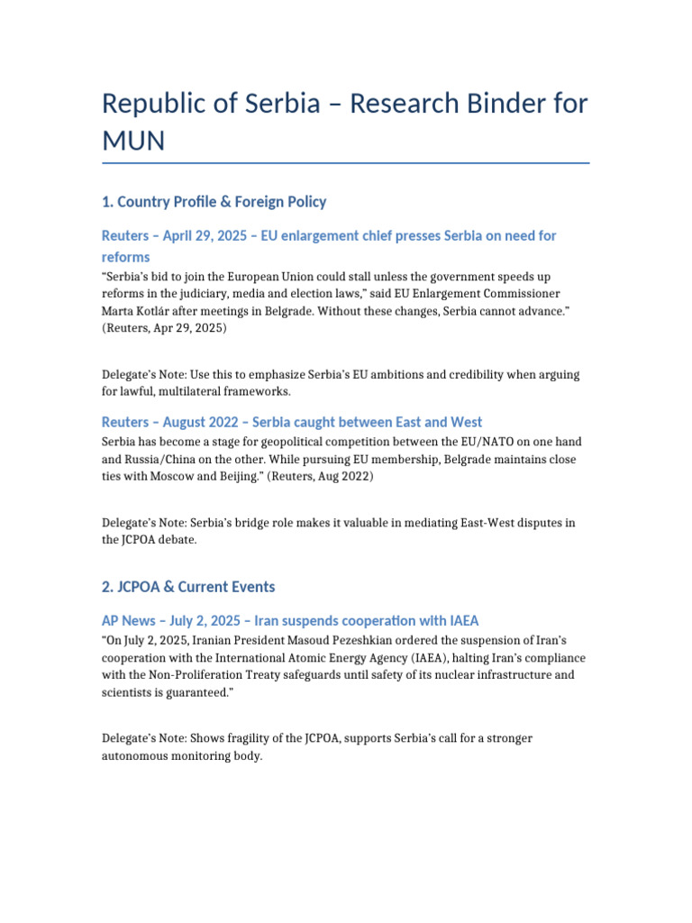 Serbia's MUN Research Binder | PDF | International Atomic Energy Agency ...