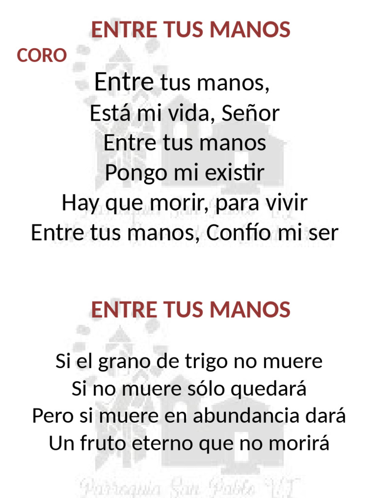 Entre Tus Manos: Canción de Fe y Confianza | PDF