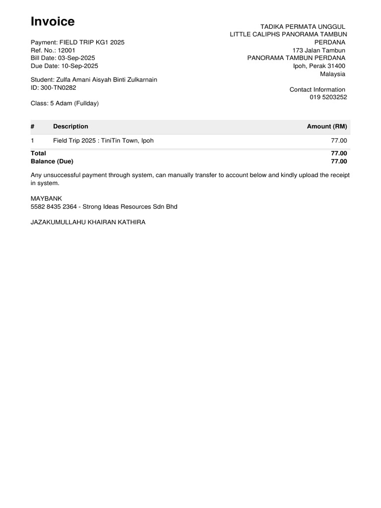 Invoice: # Description Amount (RM) | PDF