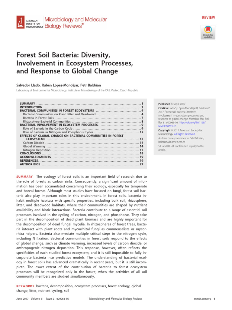 Lladó Et Al Forest Soil Bacteria | PDF | Ecosystem | Soil