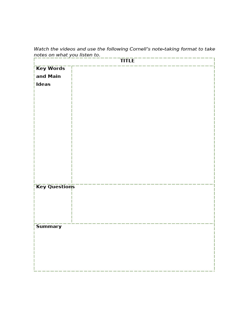 Cornell Note Taking Template | PDF