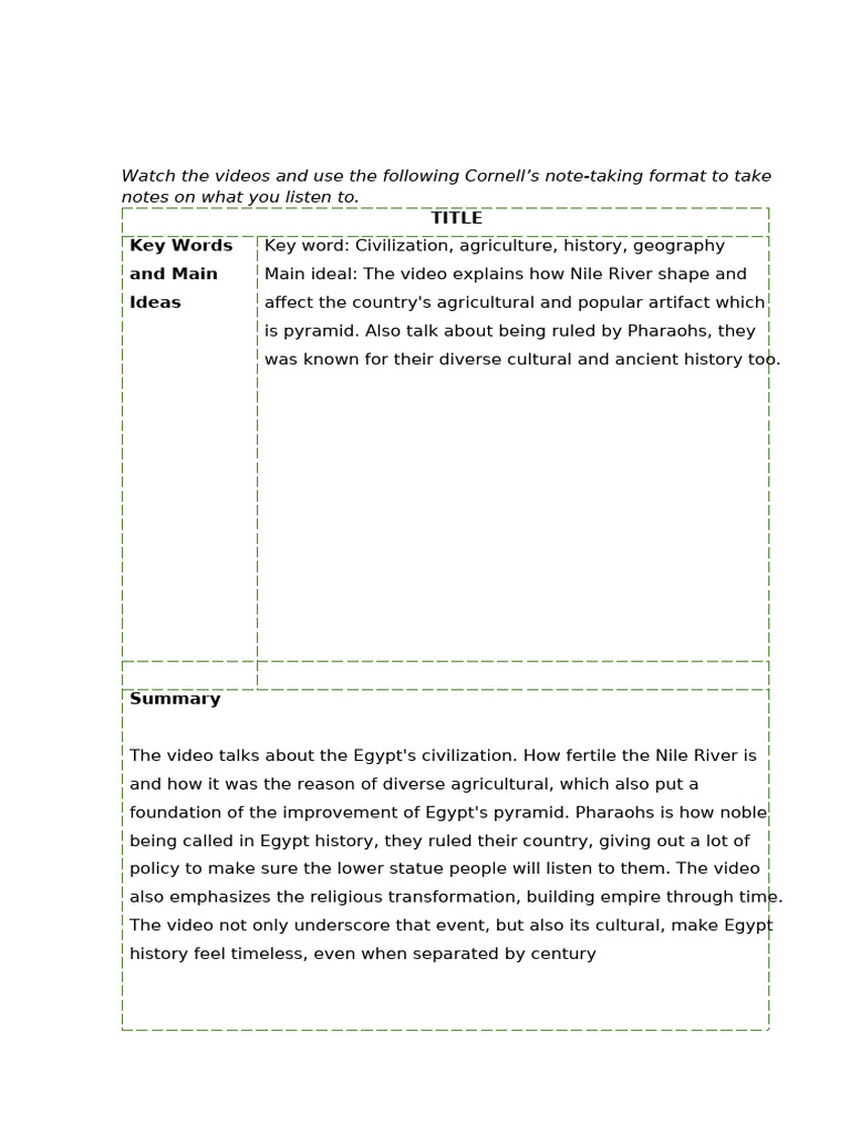 Cornell Note Taking Ancient Egypt-Dohuyenchi | PDF