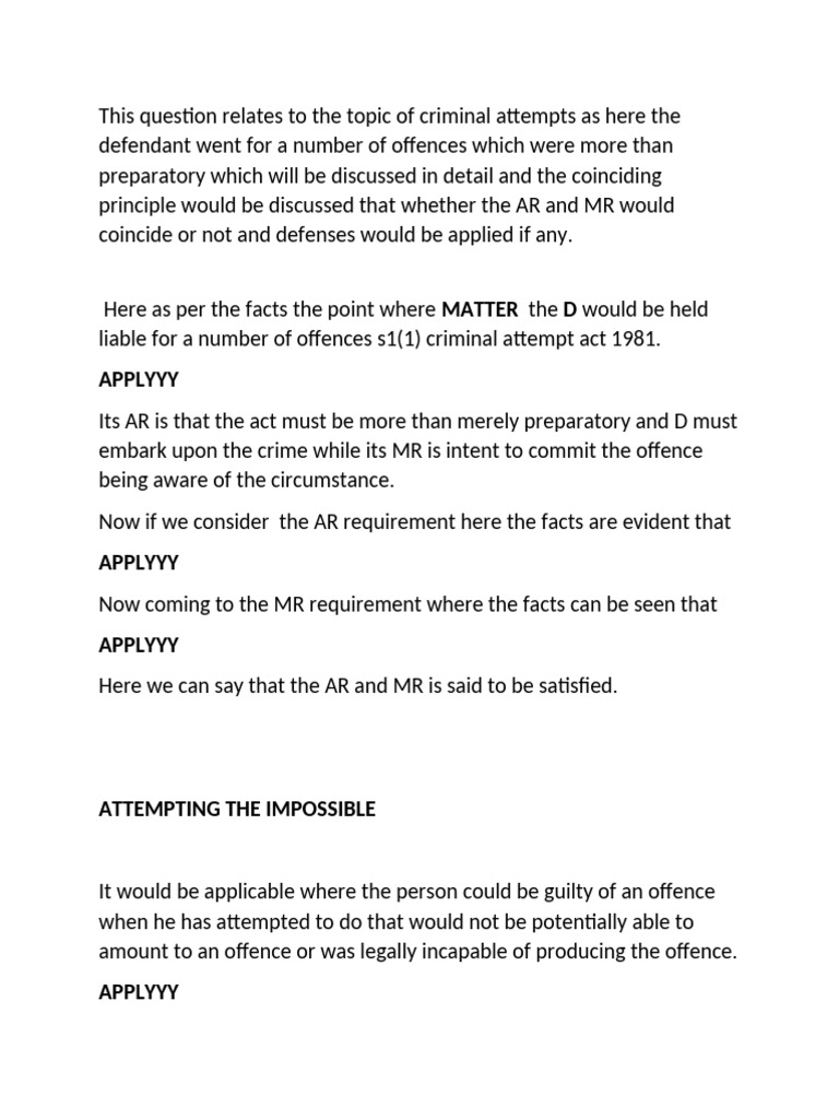 Criminal Attempts: AR and MR Analysis | PDF