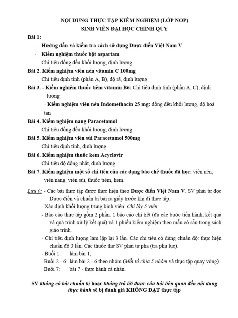 Nội Dung Thực Tập Kiểm Nghiệm (Nop) 25-26 | PDF