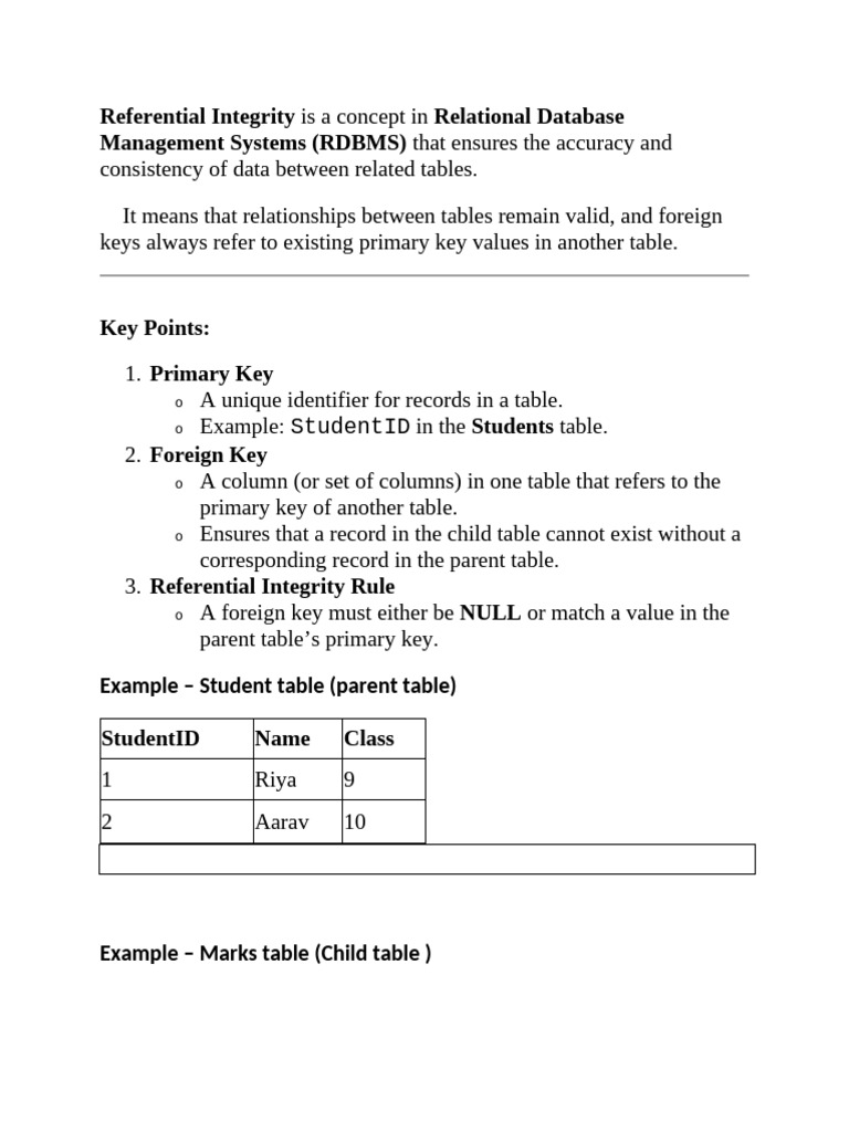 Referential Integrity Is A Concept in Relational Database Management Systems | PDF | Relational ...